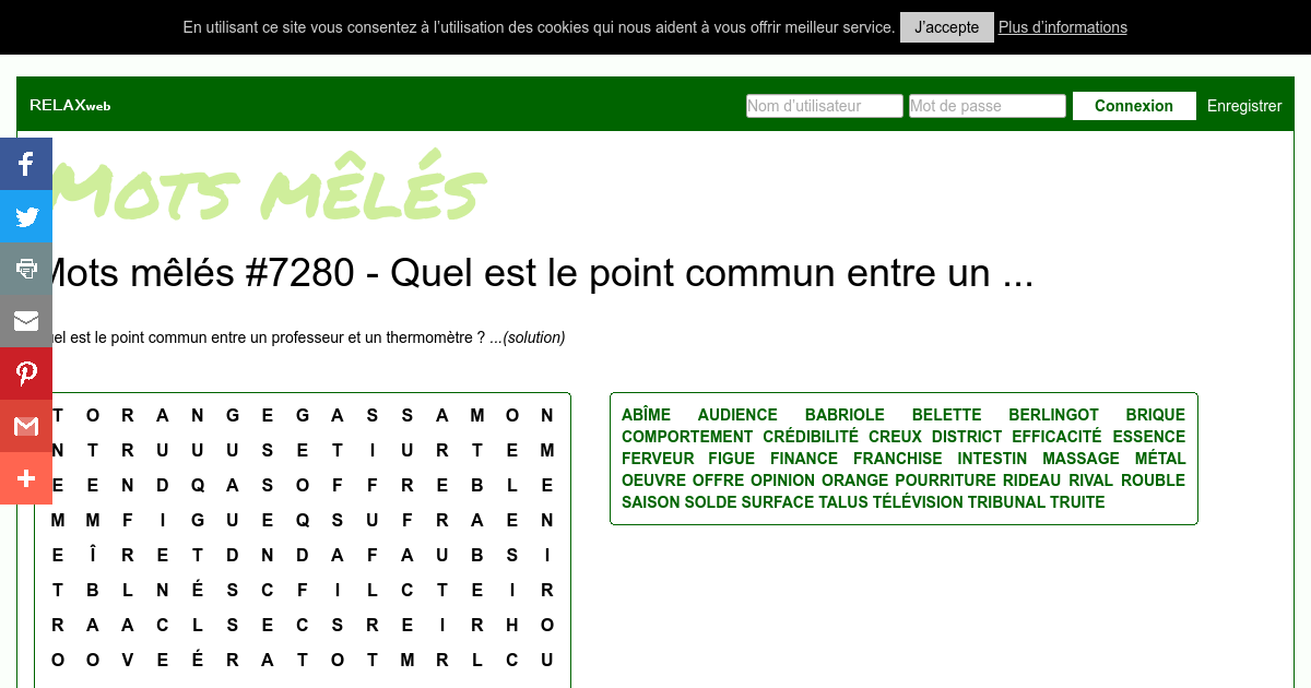 Mots mêlés #7280 - Quel est le point commun entre un ...